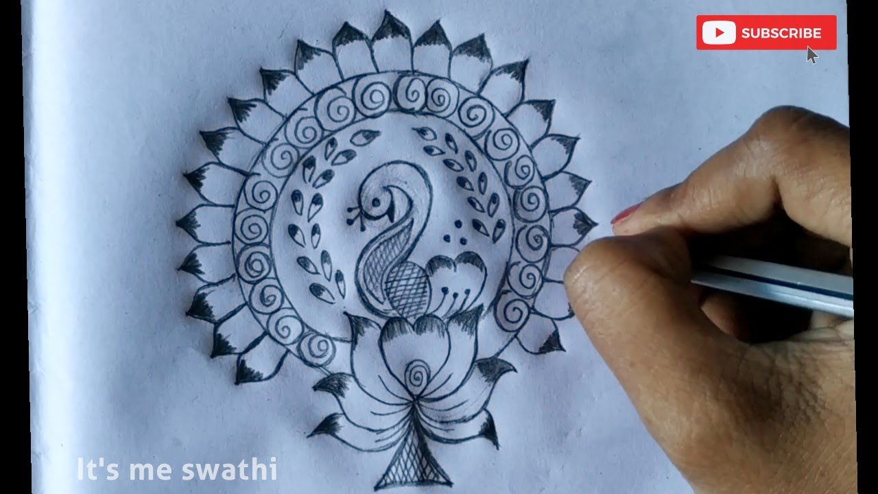 Simple and easy peacock freehand rangoli 5/ Peacock rangoli design ...
