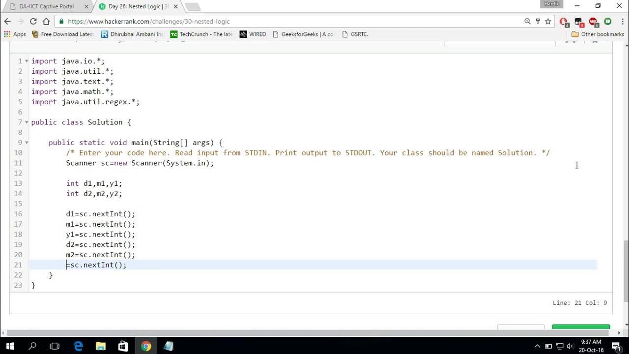 Day 26 Nested Logic Hackerrank Java Tutorial Youtube