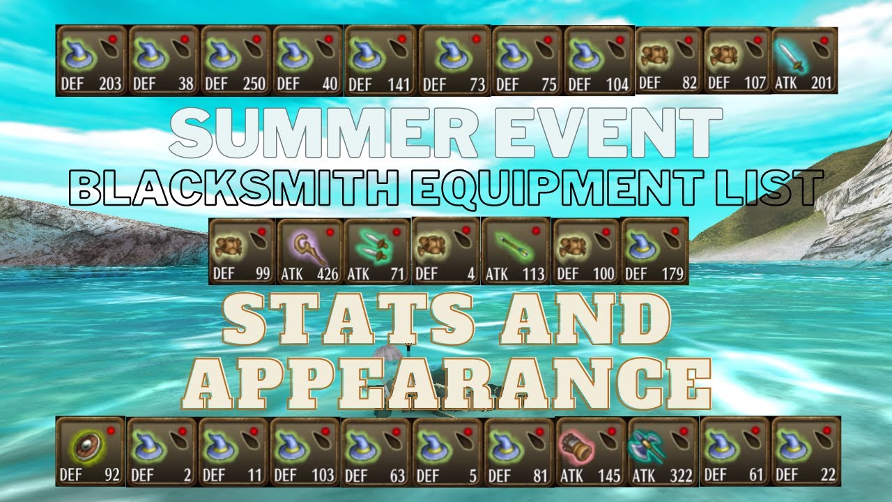 Toram Online: Summer Event | Blacksmith Equipment List | Stats and ...