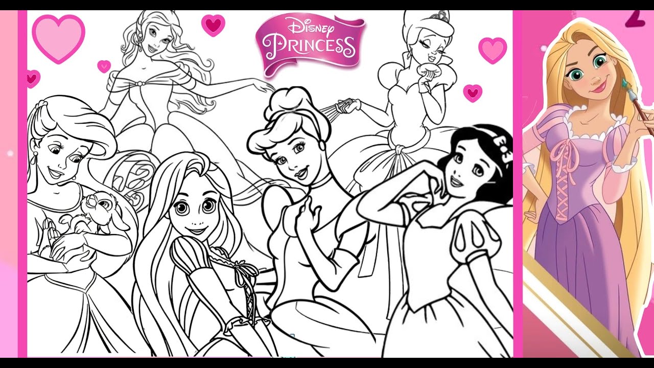 DISNEY PRINCESSES Together Fun Coloring Page ARIEL SNOW WHITE BELLE ...