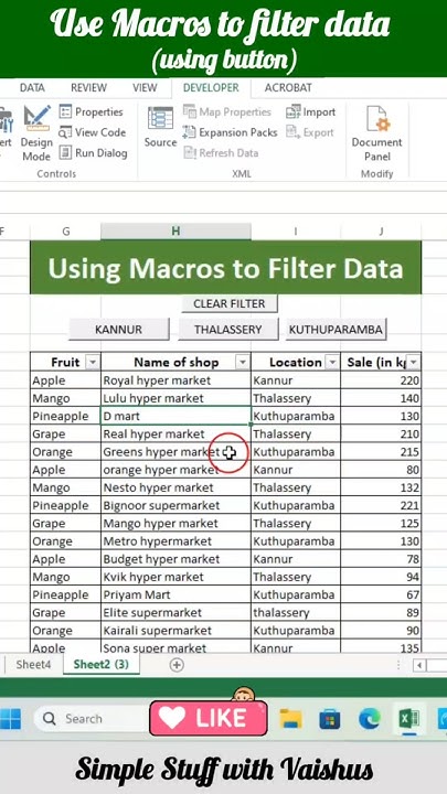 Using Macros to filter data using button #excel #shortcut #serialnumber ...