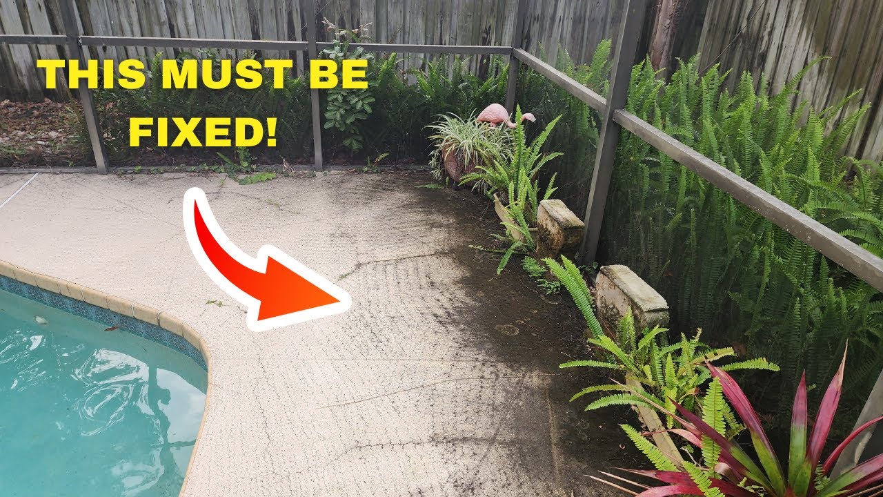 Pressure Washing a Dirty Pool Deck for an Elderly Veteran | Before and ...
