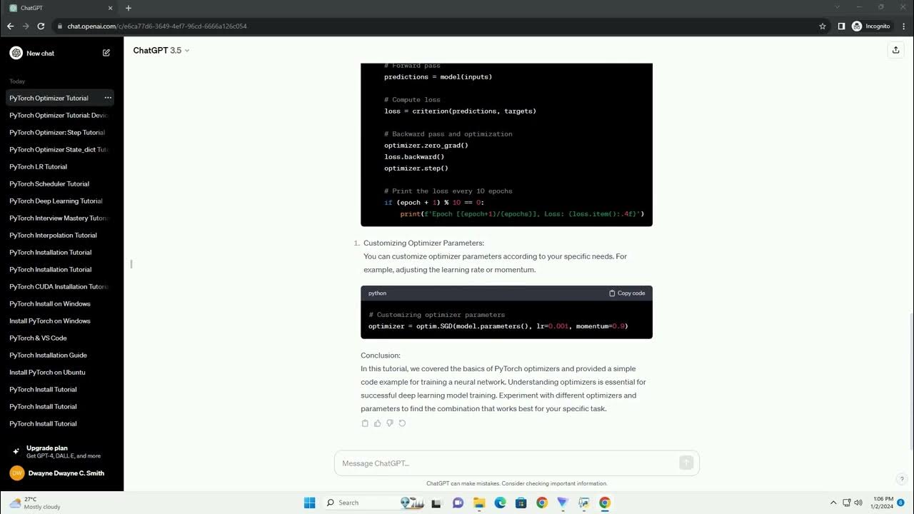 Pytorch Optimizer Tutorial Youtube