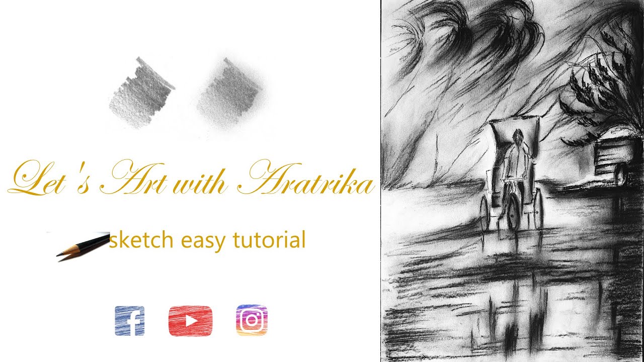 Sketch of stormy scene-charcoal drawing-easy charcoal sketch for ...