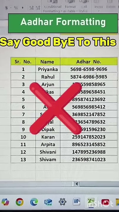 Adhar formatting in axcel #exceltips #exceltrick #exceltutorial #shortsfeed - YouTube