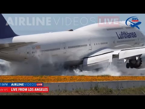 Boom! 💥 🤯 Lufthansa B747 Hard Landing 🛬 & Go Around!! #aviation # ...