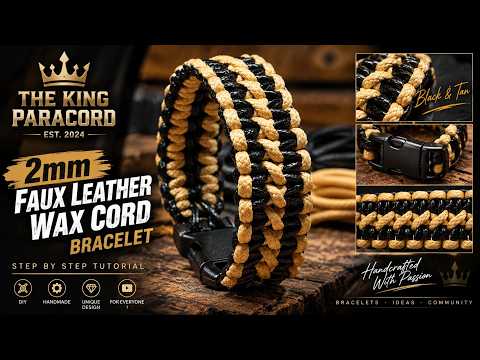 Making a Rugged Black & Tan Bracelet with 2mm Faux Leather Wax Cord #handmadebracelets #diybracelet