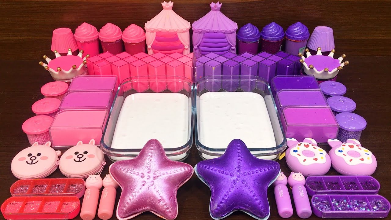 PINK vs PURPLE !!! Mixing Random Things into GLOSSY SLIME!!! Satisfying ...