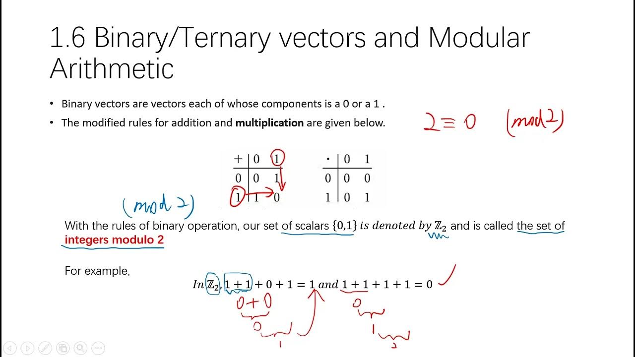 Linear Algebra 线性代数 1.4 Binary Ternary vectors and Modular Arithmetic - YouTube