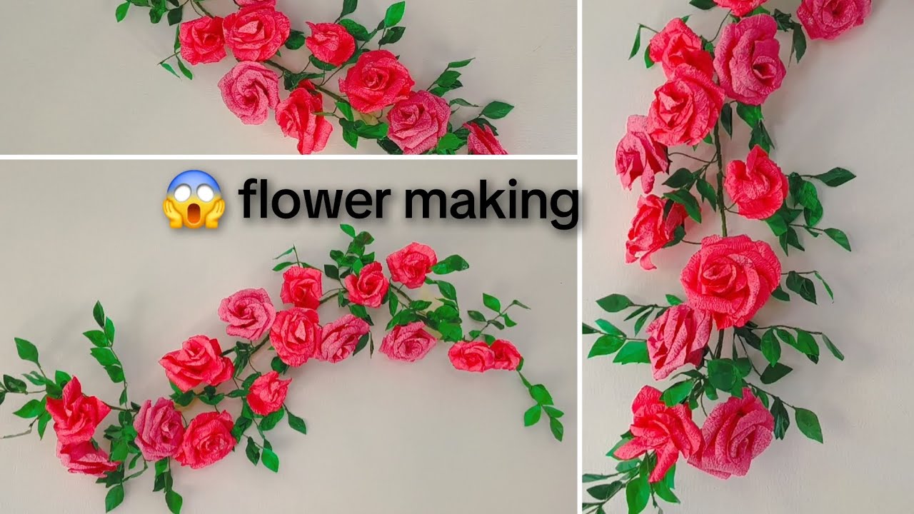টিস্যু পেপার🤔 দিয়ে বানিয়েছি এই rose vine 😱😍 Flower making ideas with ...