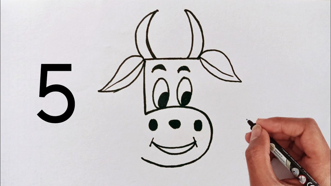 Easy Cow Drawing From 5 Number | 5 नंबर से आसानी से गाय का चित्र बनाए ...