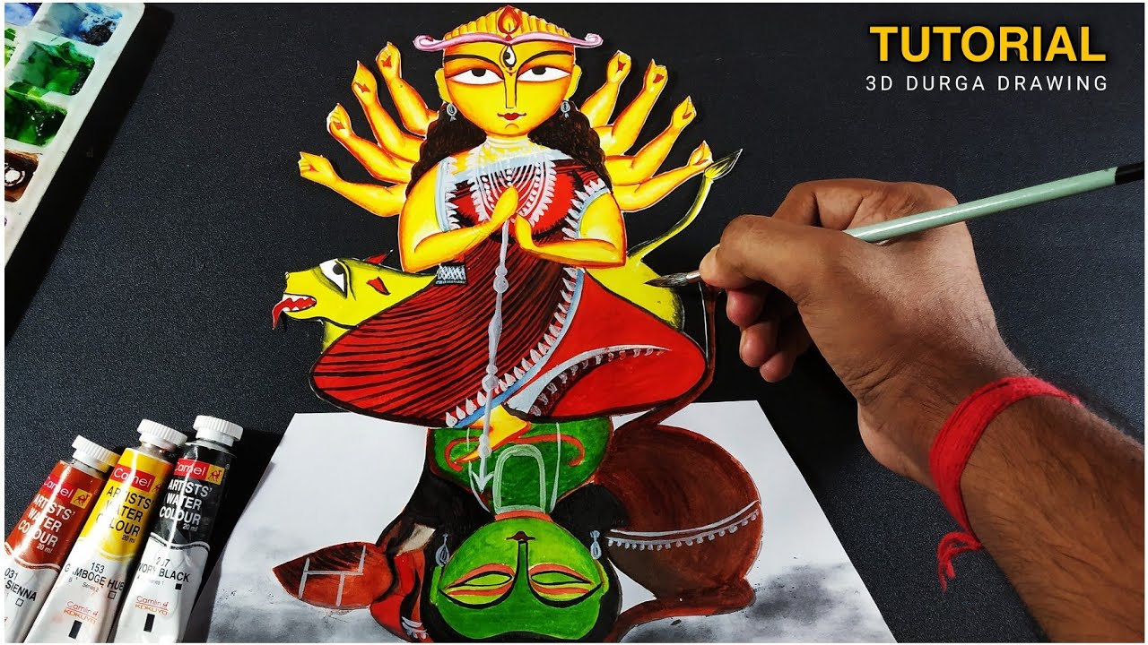 Ma Durga 3D Painting | Durga drawing | How to draw durga ma full body ...