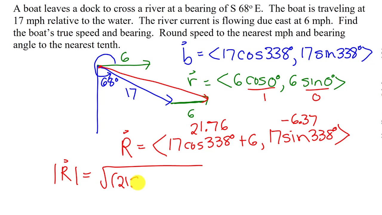 Trig Using Vectors to Find Direction of Boat with Current Using ...