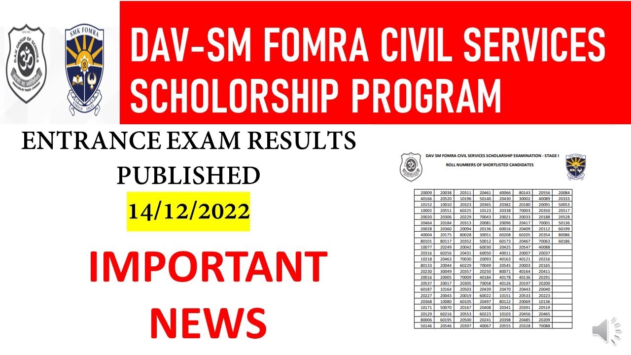 Results Published// DAV SM FOMRA CIVIL SERVICES SCHOLARSHIP PROGRAM ...