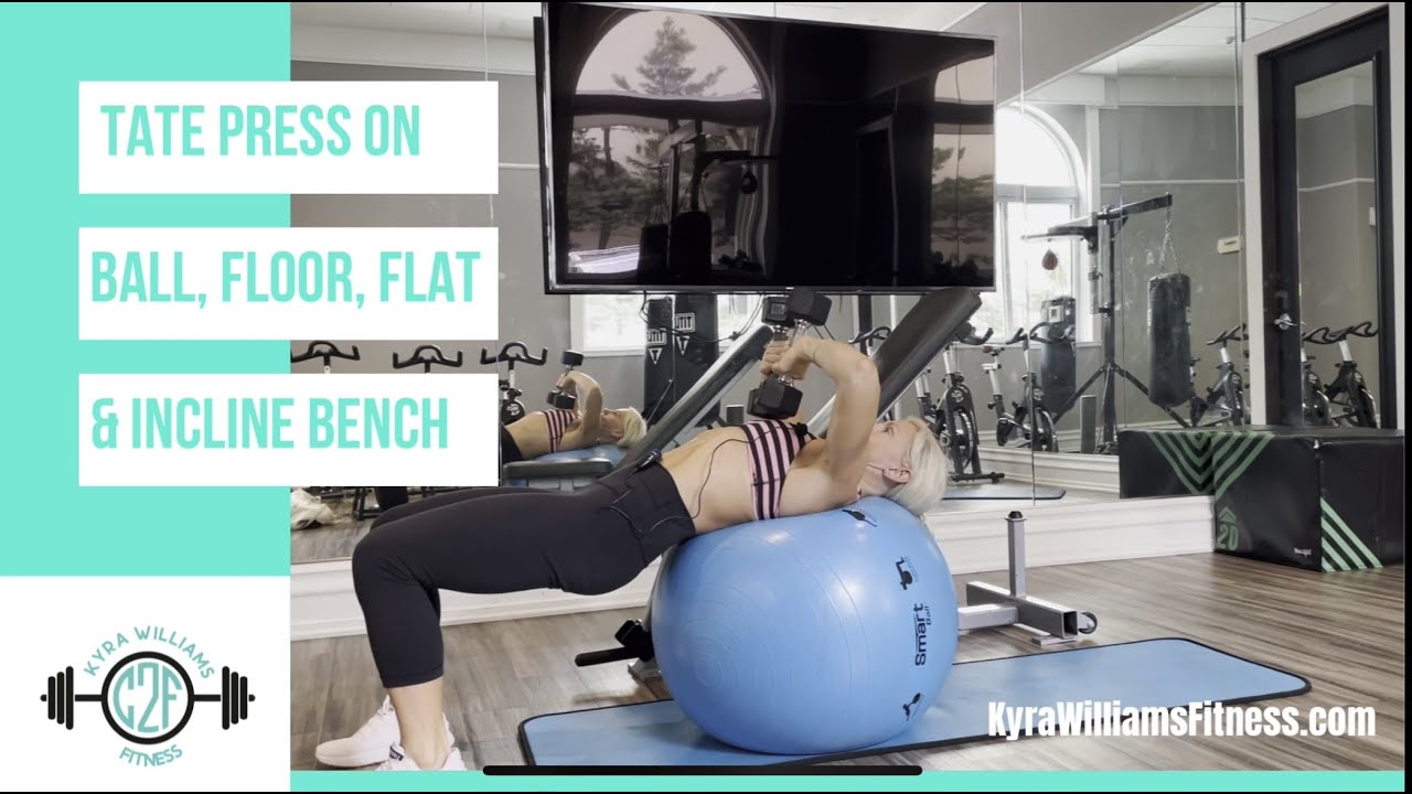 How to do Tate Presses on a Bench, Floor and Stability Ball | Kyra ...