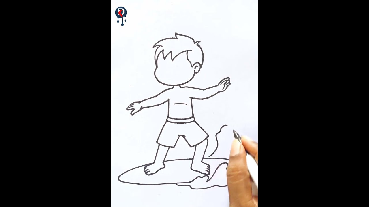 KIDS PLAY Surfing On Surfboard |Easy draw |4 kids |learn |step by step ...