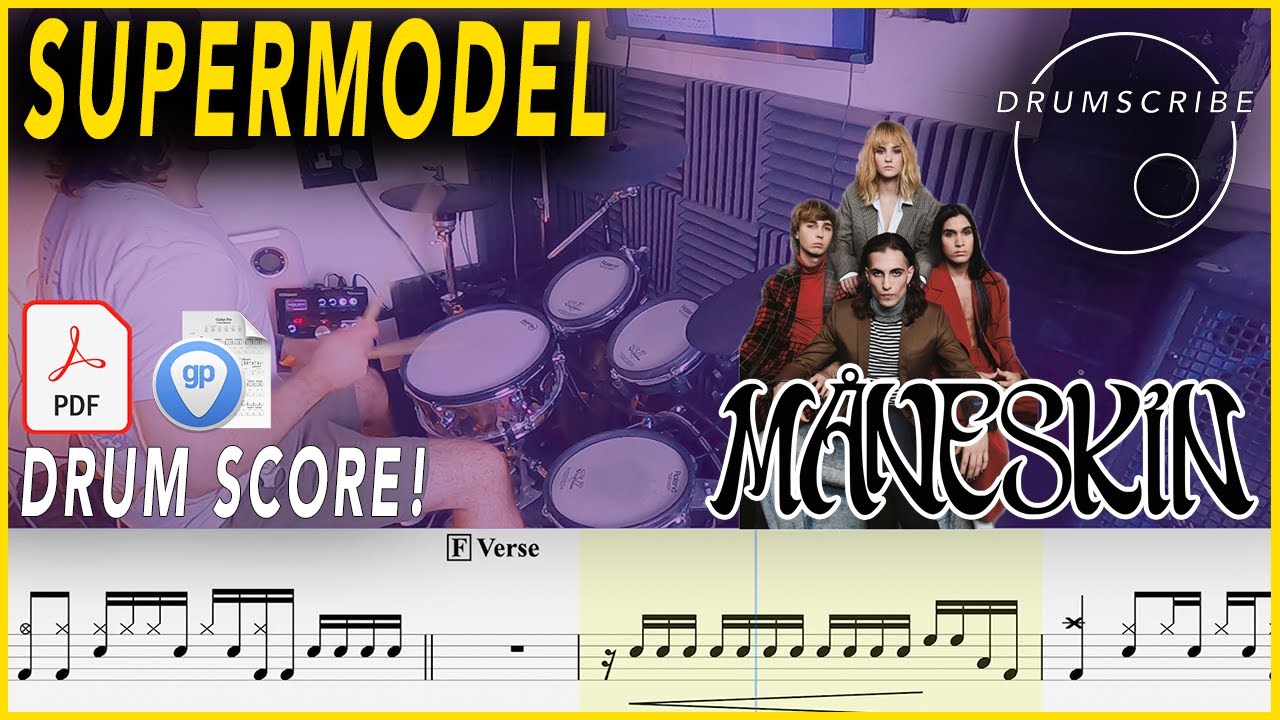 SUPERMODEL - Måneskin | Drum SCORE Sheet Music | #106 DRUMSCRIBE - YouTube