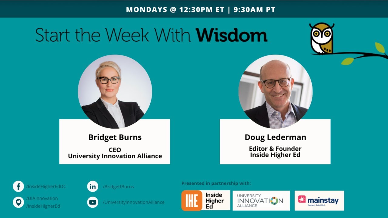 #WeeklyWisdom special episode with Doug Lederman and Bridget Burns - YouTube