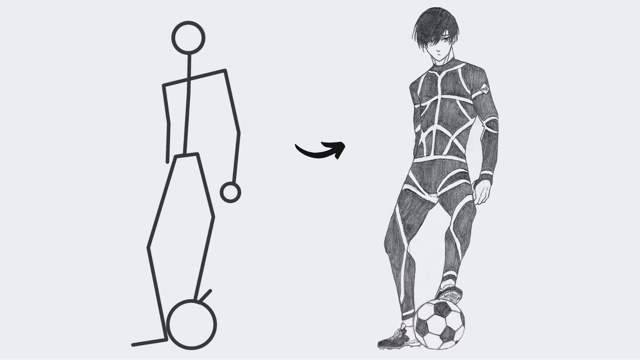 How to draw Rin Itoshi full Body out of Stick Man | Easy Step by Step ...