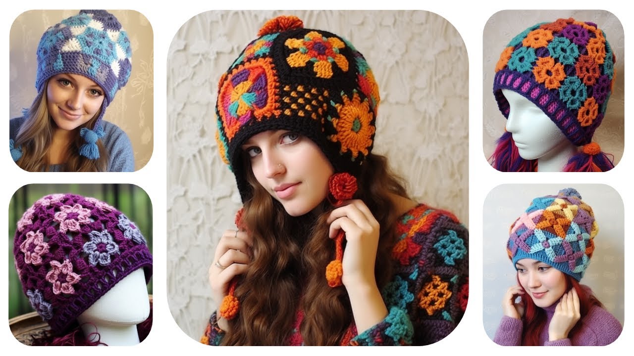 GRANNY SQUARE CAP DESIGN BEAUTIFUL MULTICOLOR #CROCHET #KNITTING #CAP # ...