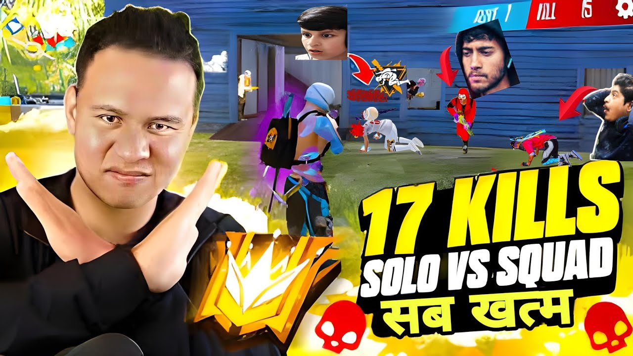 17 kills with push Joshi🤯and Tonde Gamer👑And Gyan Gameing😱SOLO||vs ...