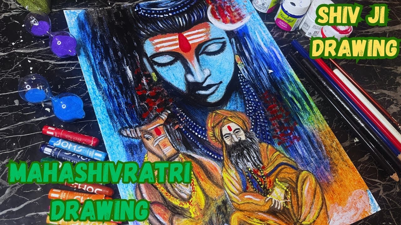 Lord Shiva And Nandi Drawing | Mahashivratri Drawing With Wax Crayons ...