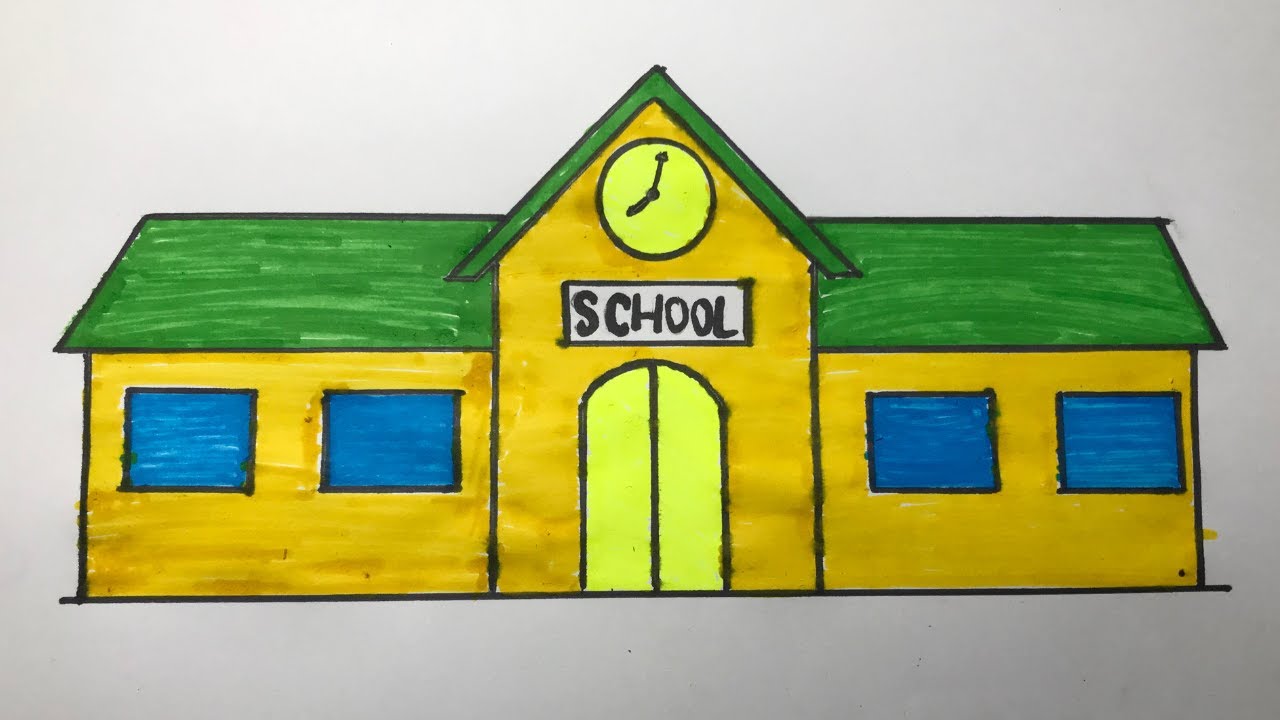 School Scenery Drawing For Kids || School scenery drawing step by step ...