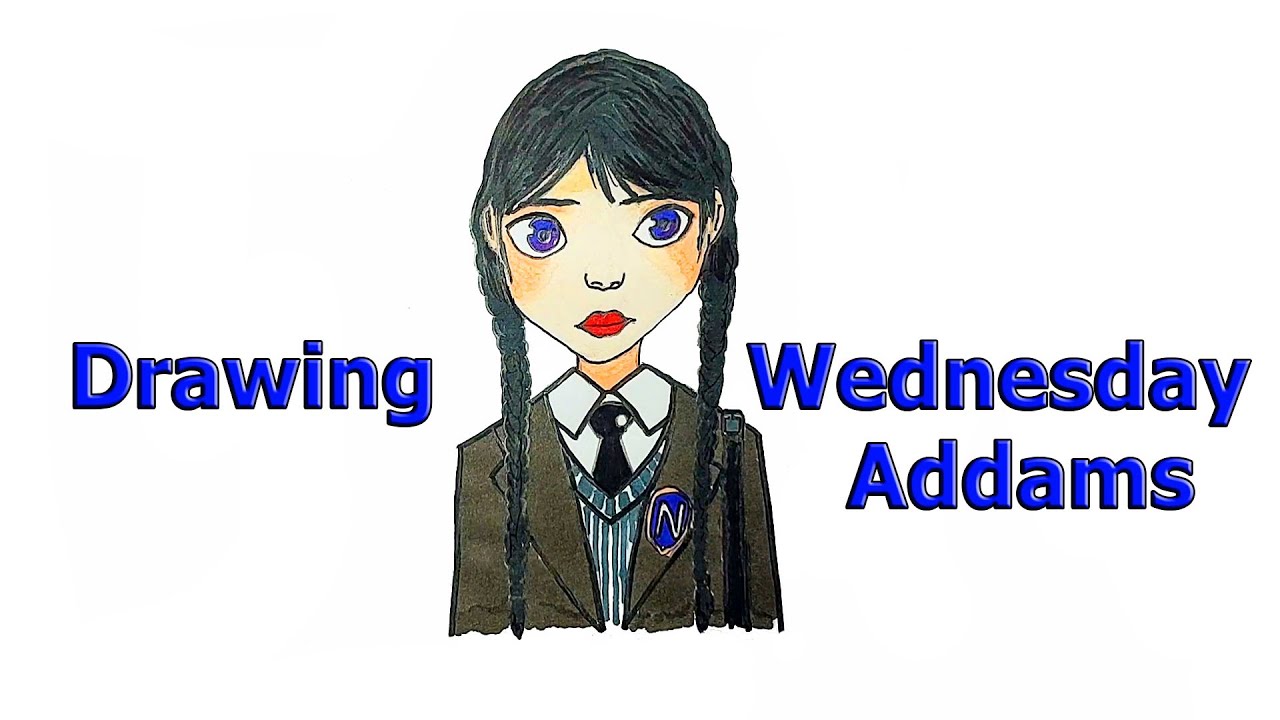 How to draw Wednesday Addams 🖤 Wednesday Addams drawing easy step by ...