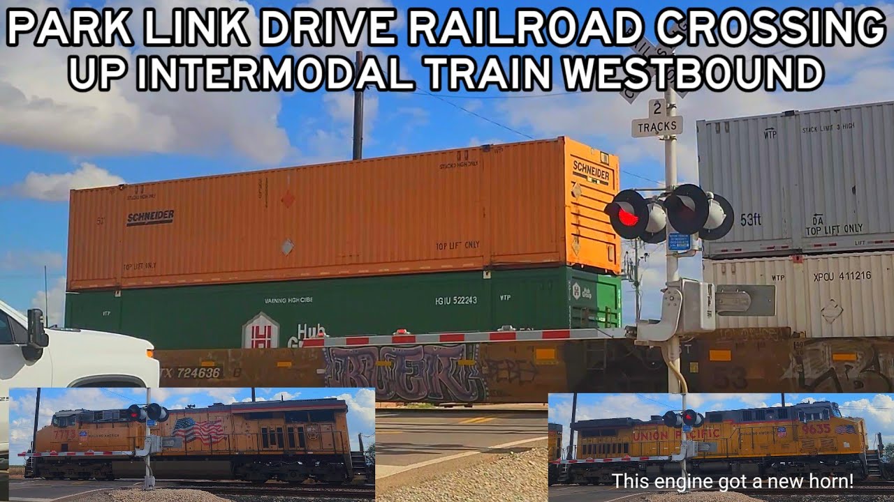 UP 7773 Intermodal Train Westbound W/ Ex-SP Dash 9 Rebuild, Park Link ...