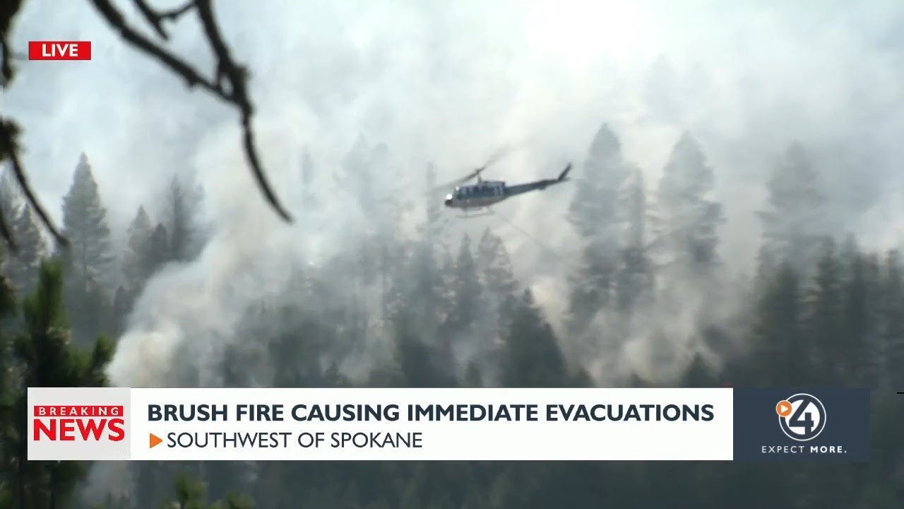 Evacuations in effect for wildfire burning southwest of Spokane - YouTube