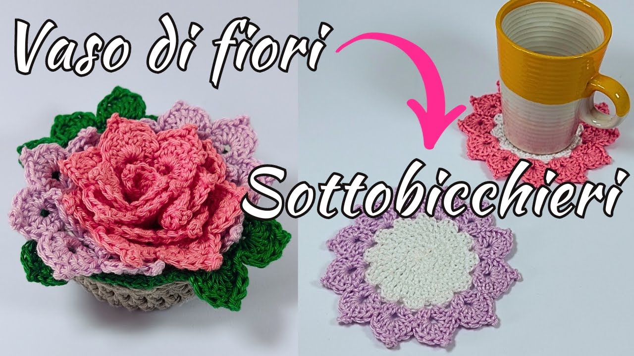 Vaso di fiori che si trasforma in sottobicchieri | Tutorial uncinetto passo passo per ...
