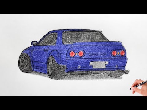 How to draw a NISSAN SKYLINE GT-R R32 1989 / drawing 3d car / coloring ...