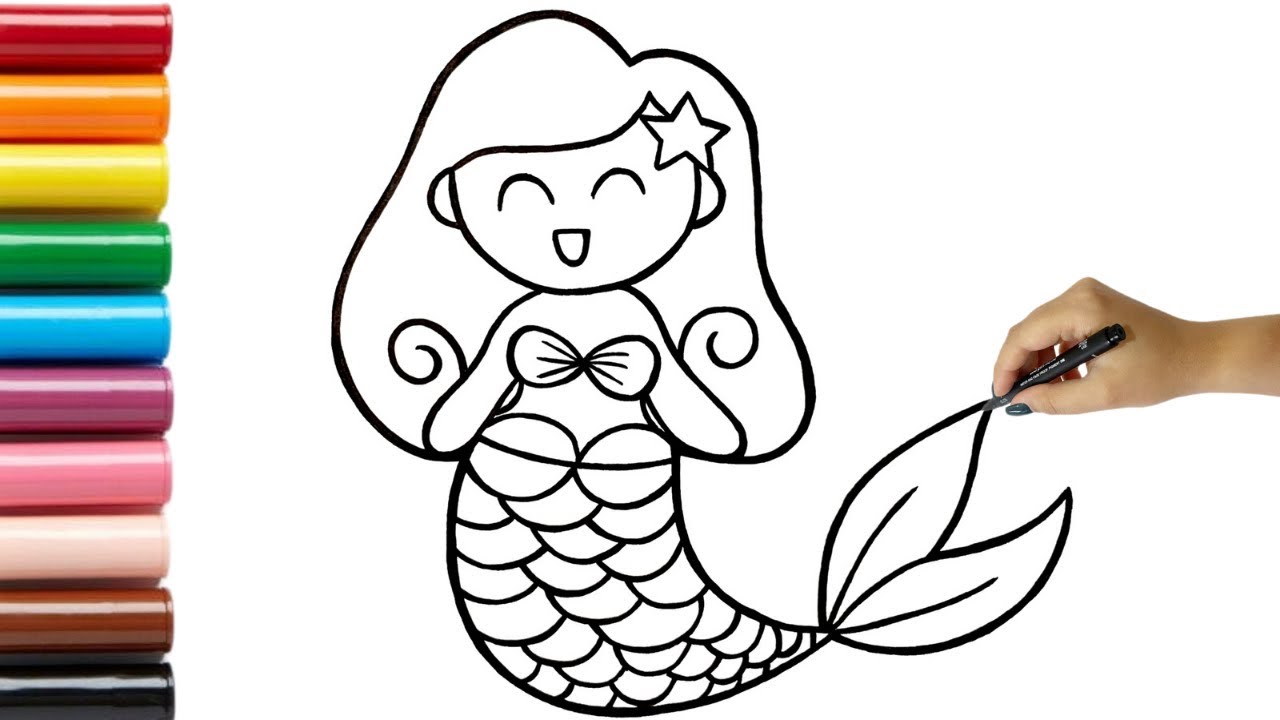 How to draw and color a mermaid 🧜‍♀️ | Mermaid easy drawing | Drawing ...