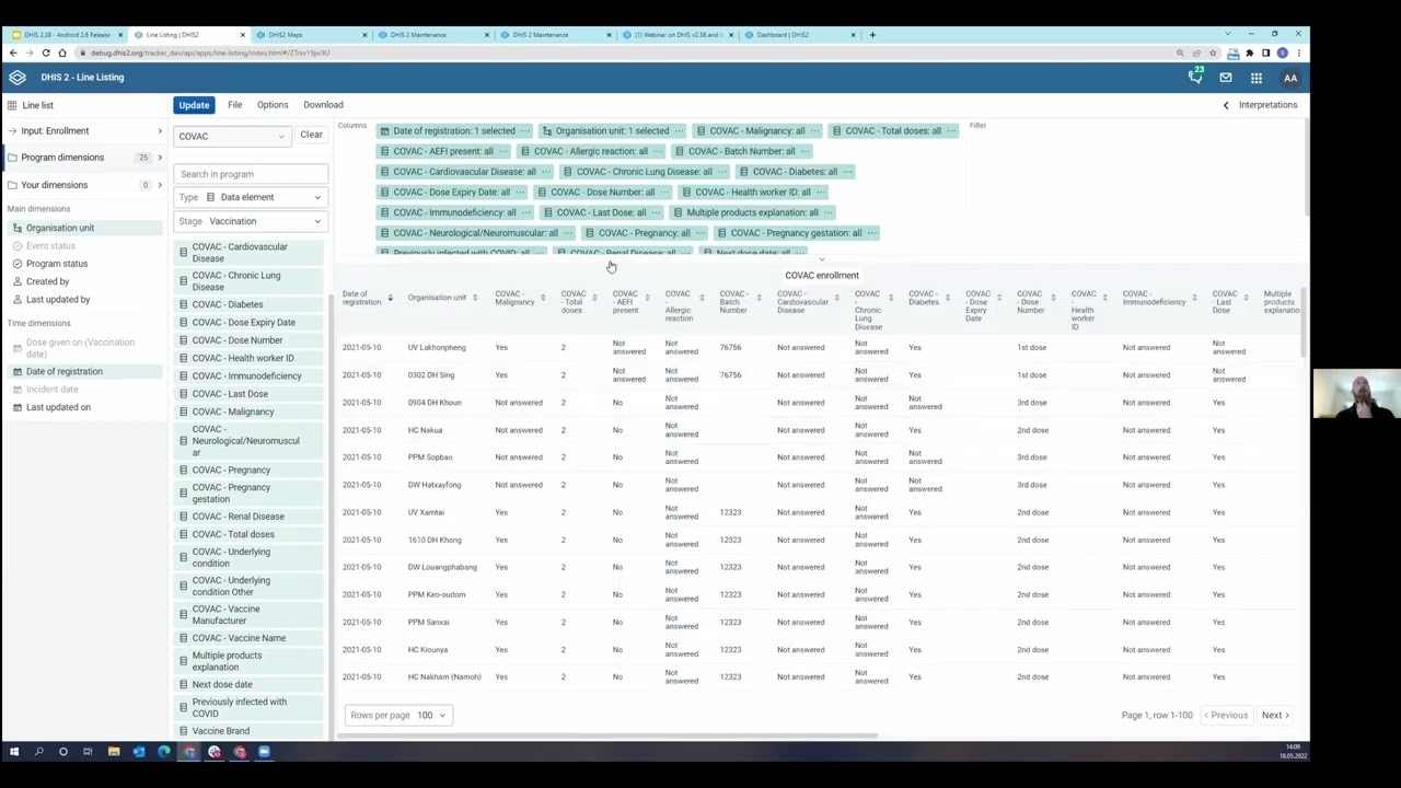 DHIS2 v238 Analytics: Line listing app - YouTube