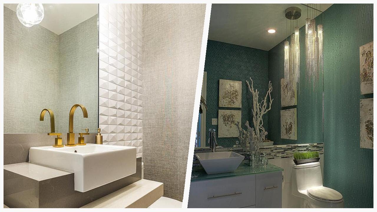 75 All Wall Tile Powder Room With White Cabinets Design Ideas You'll ...