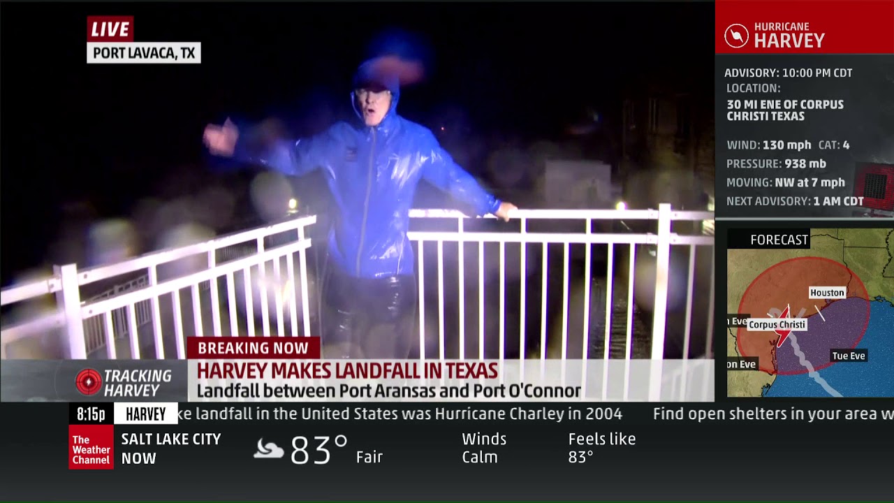 Mike Seidel The Weather Channel Hurricane Harvey Port Lavaca, TX 11 PM ...