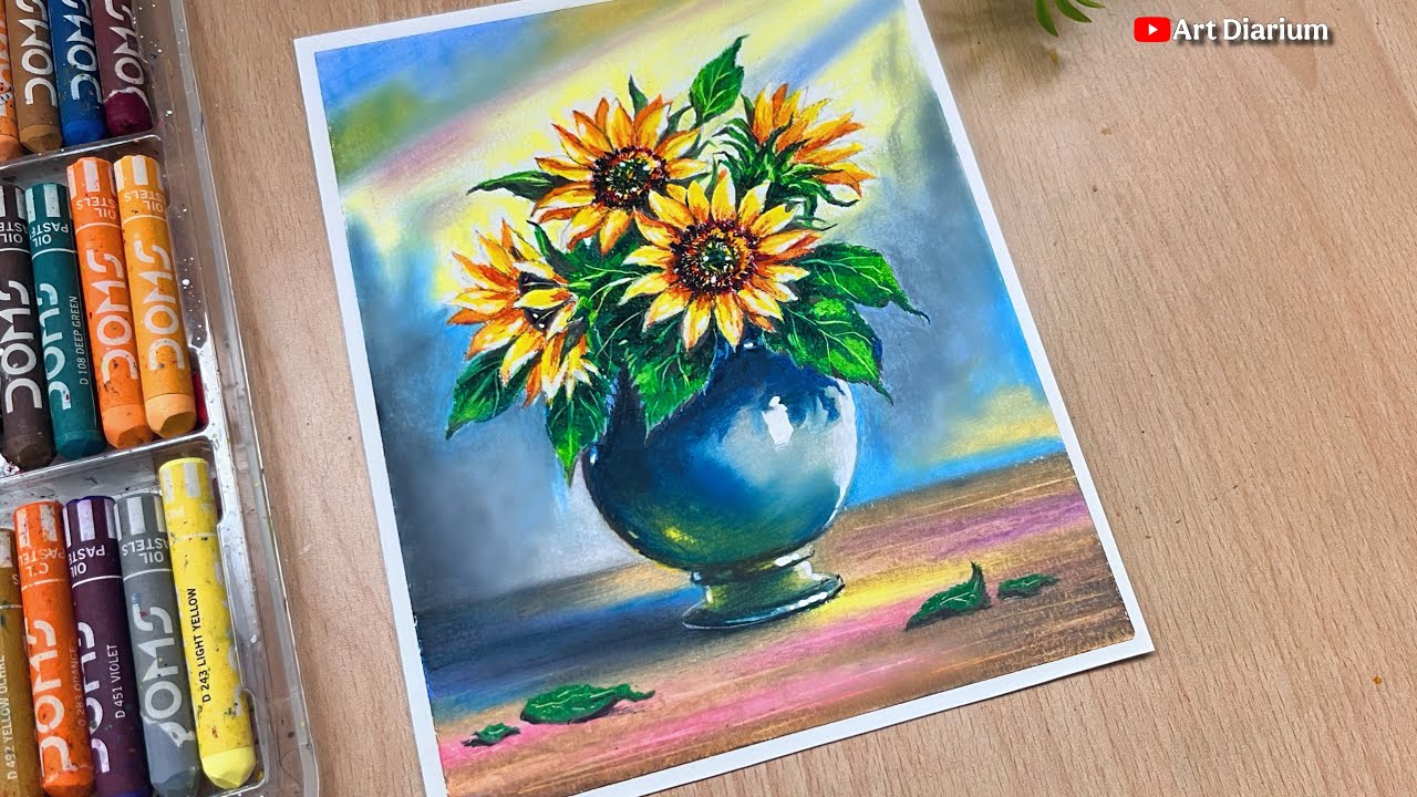 Sunflowers Drawing with Oil Pastel - Step by Step - YouTube