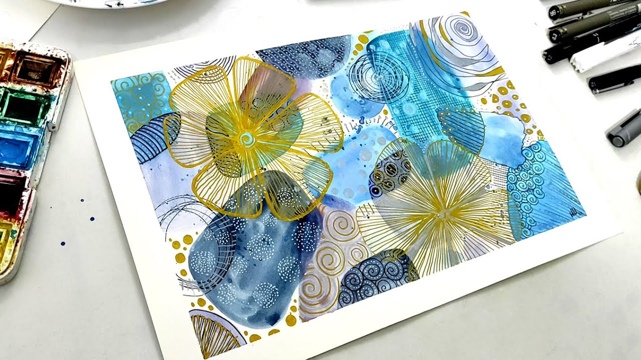 Zentangle Art Therapy | Watercolor Zentangle Art Flower Tutorial - YouTube