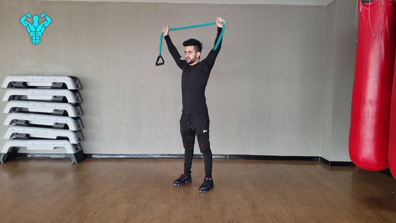 OVER HEAD PULL DOWNS - RESISTANCE BAND WORKOUTS - YouTube