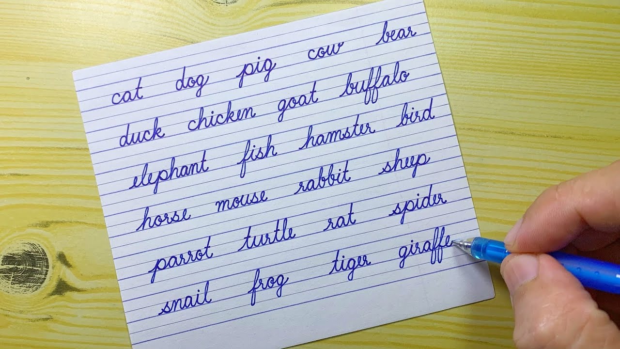 Pets Animals in English cursive writing | Learn to write English ...