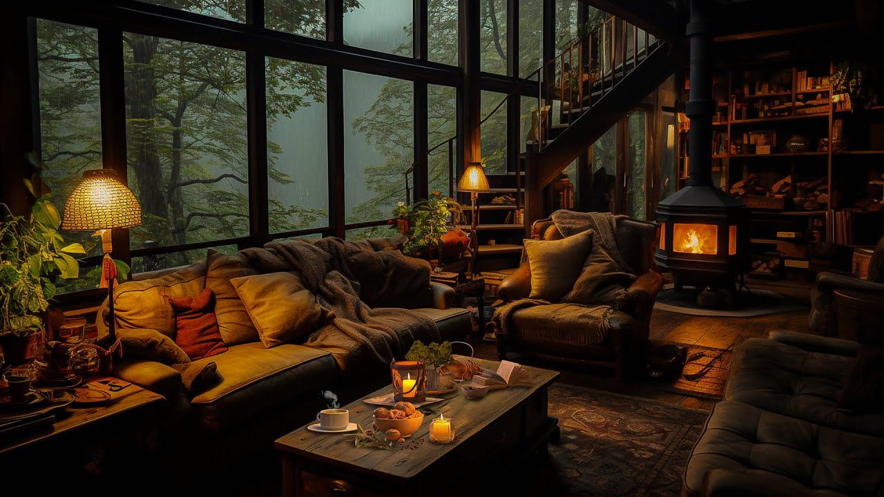 Tranquil Cabin Jazz - Soft Rain Sounds & Jazz Piano Melodies for ...