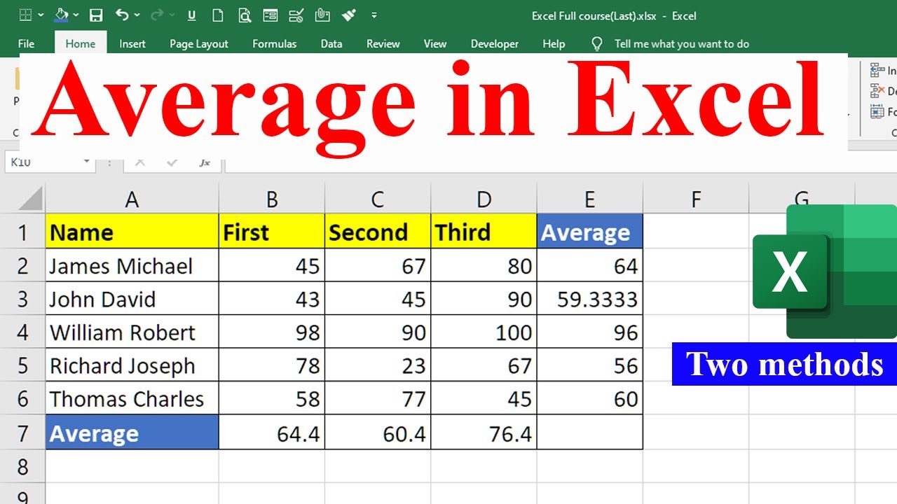 How to Calculate an Average in Excel | Two easy Methods - YouTube
