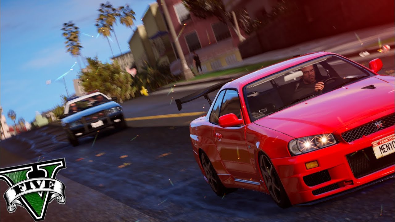 FUGA DE SKYLINE ESTILO VELOZES E FURIOSOS GTA V FUGA - YouTube