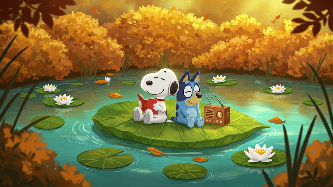 Snoopy & Bluey Autumn Peaceful Pond ☀️ Relaxing Lofi Beats for Study ...