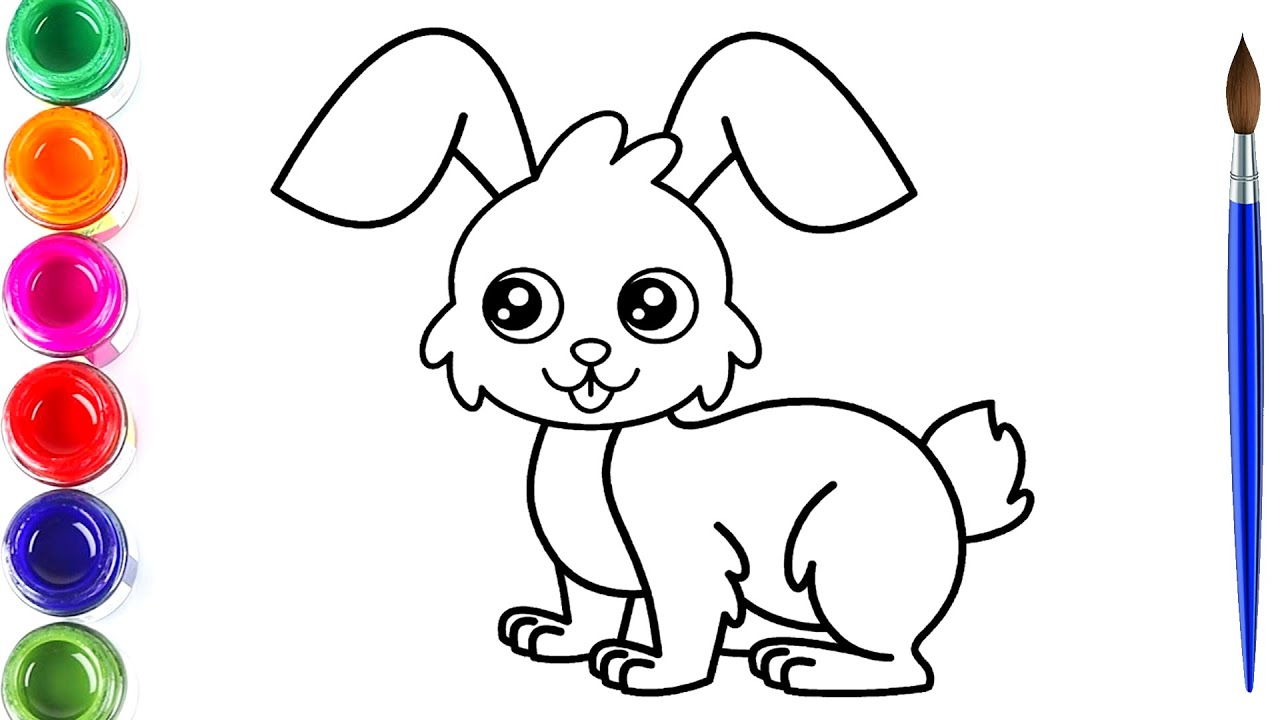 Cute Happy Rabbit Drawing, Painting, Coloring for Kids & Toddlers ...