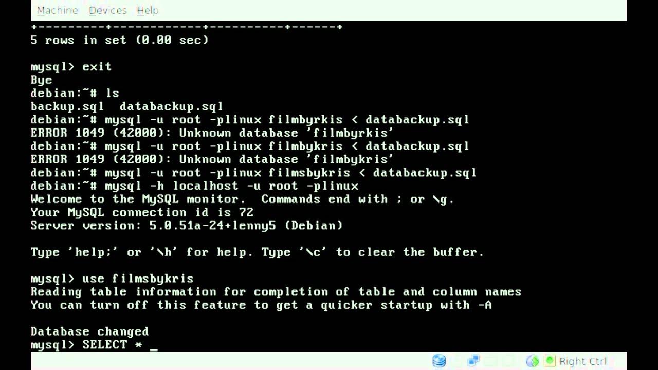 MySQL - Restoring Database From Backup file - BASH - YouTube