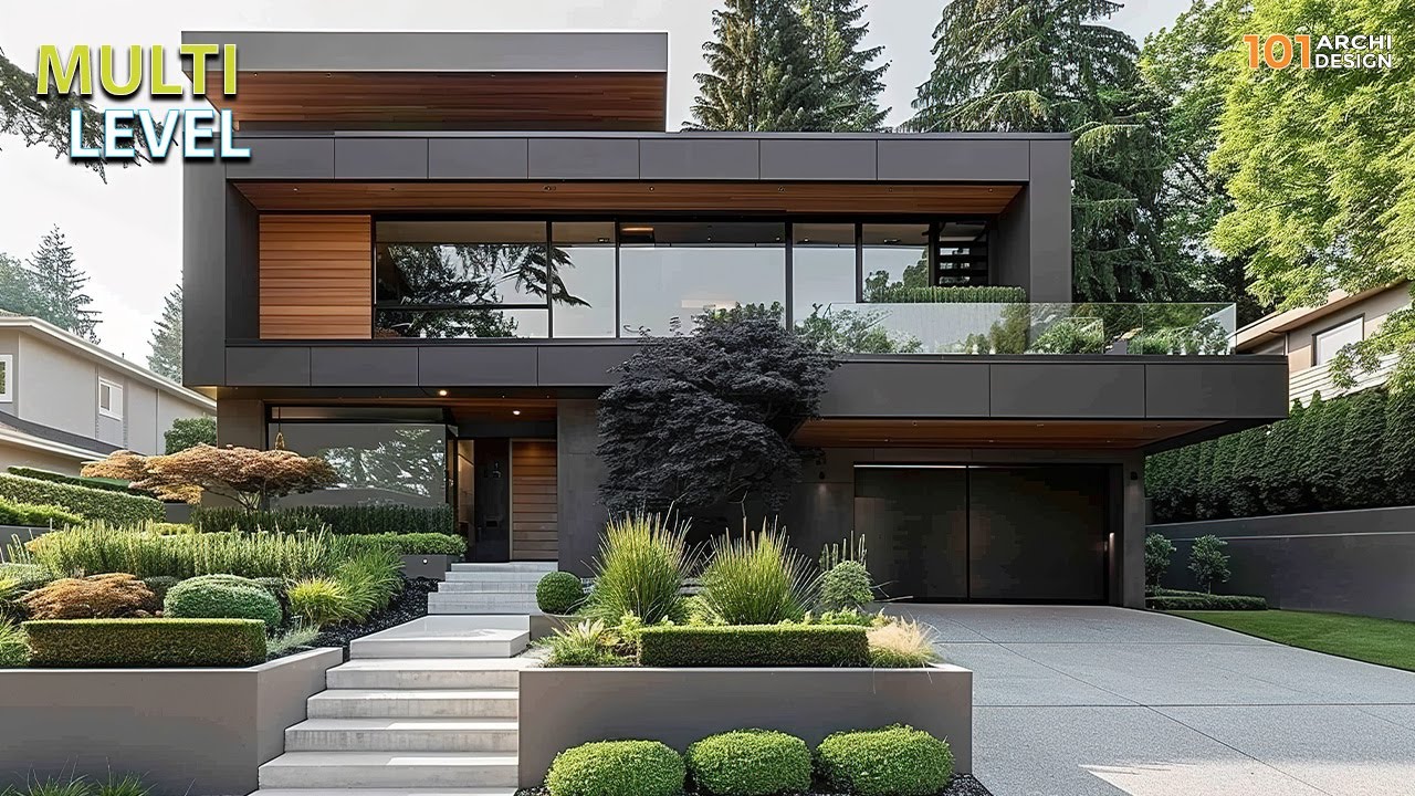 Minimalist Multi Level House Design Inspiration with Dark Exterior and ...