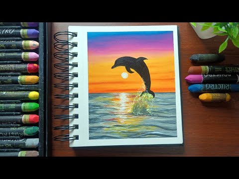 How to Draw a Beautiful Dolphin Sunset Scenery | Oil Pastel Drawing Step by Step 🎨🌅