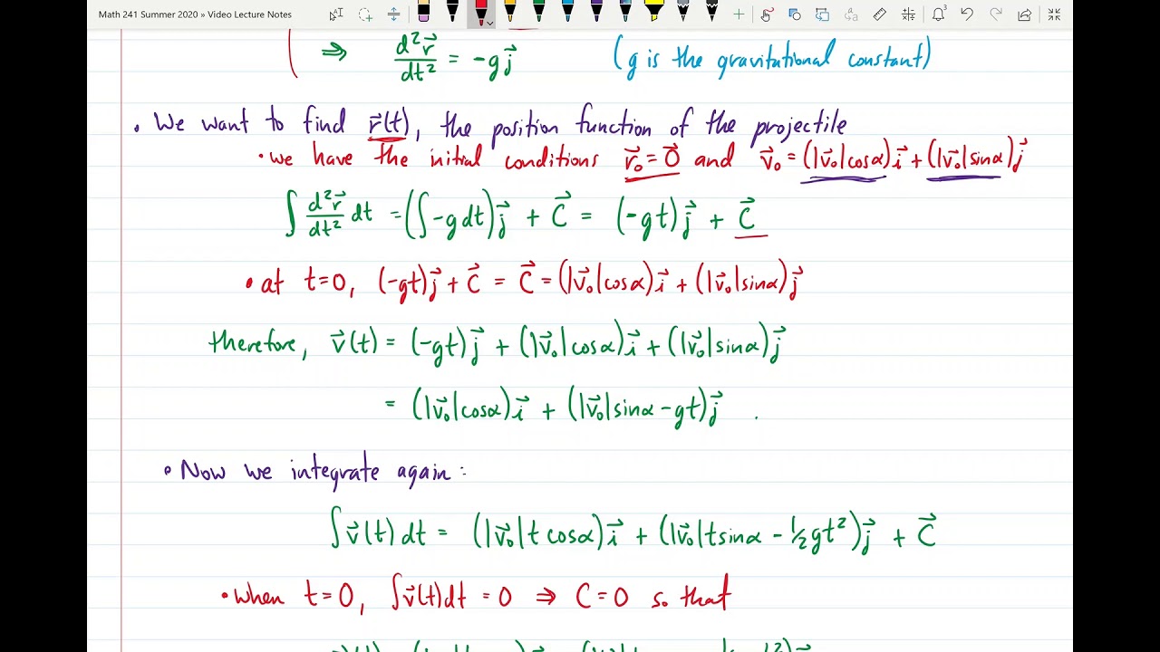 Section 13 2 Integrals Of Vector Equations Projectile Motion Youtube
