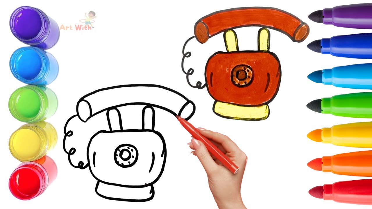 How To Draw cute Telephone Phone Drawing, Painting & Coloring For Kids ...